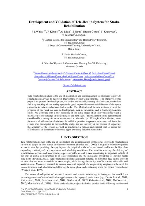Pdf Development And Validation Of Tele Health System For Stroke Rehabilitation