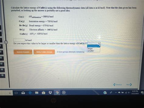 solved calculate the lattice energy of cubr s using the