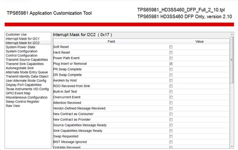 TPS65982 IntMask Check Box S Behavior On Application Customization