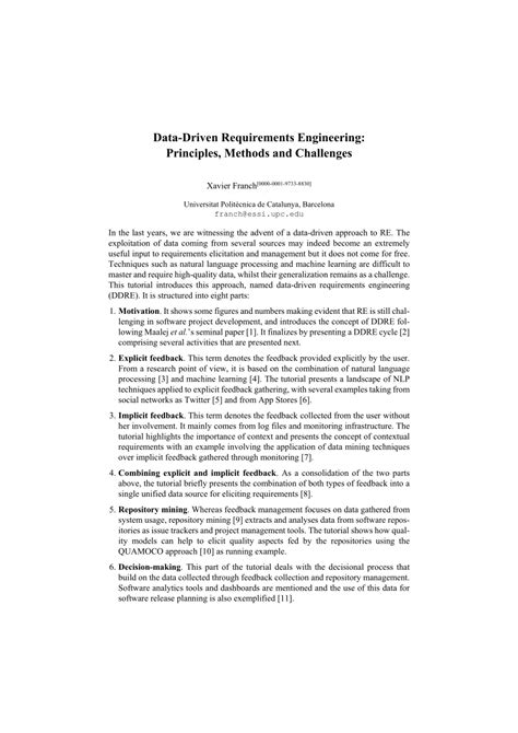 Pdf Data Driven Requirements Engineering Principles Methods And