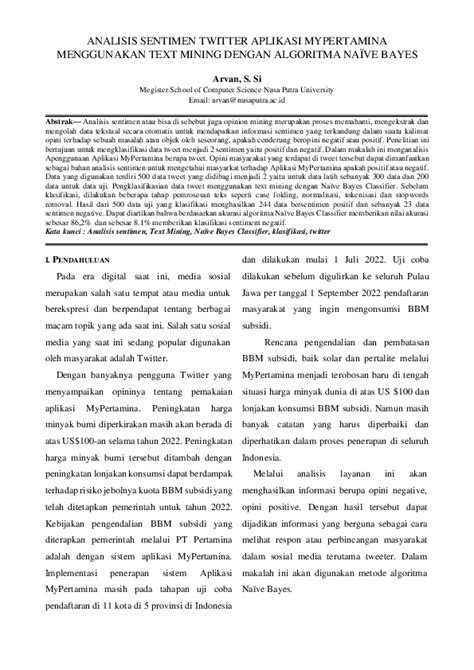 Pdf Analisis Sentimen Twitter Aplikasi Mypertamina Menggunakan Text Mining Dengan Algoritma