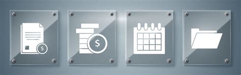 문서 폴더 캘린더 달러 기호 및 금융 문서와 동전 돈을 설정합니다 정사각형 유리 패널 벡터 0명에 대한 스톡 벡터 아트 및 기타