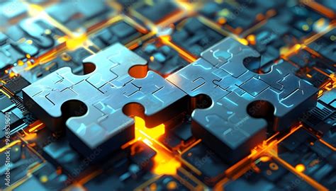 Futuristic Tech Representation Of Api Integration With Interlocking Puzzle Pieces Symbolizing