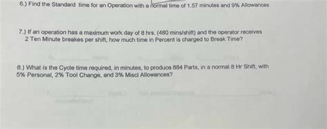 Solved Find The Standard Time For An Operation With A Chegg Com