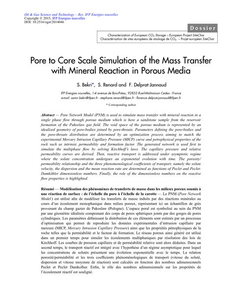 Pdf Pore To Core Scale Simulation Of The Mass Transfer With Mineral