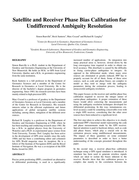Pdf Satellite And Receiver Phase Bias Calibration For Undifferenced Ambiguity Resolution