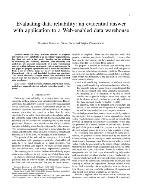 Pdf Evaluating Data Reliability An Evidential Answer With Application To A Web Enabled Data