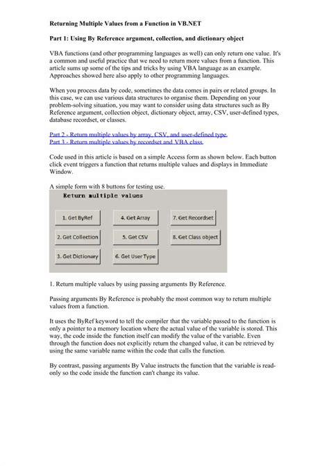 Pdf How To Return Multiple Values From A Vba Function Part 1 Dokumentips