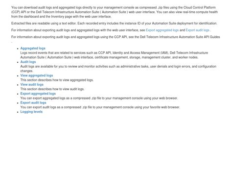 Logs Overview Dell Telecom Infrastructure Automation Suite 2 0 Infrastructure Management Guide