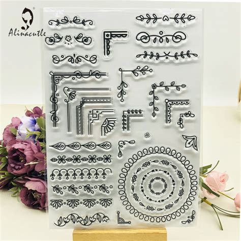 Alinacutle Clear Stamps Leaf Flower Border Corner Scrapbooking Card