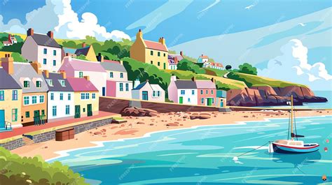 Premium Photo A Colorful Cartoon Illustration Of A Quaint Seaside