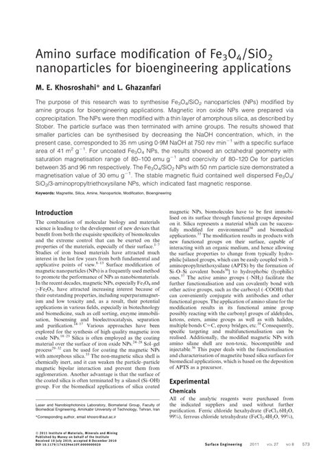 Pdf Amino Surface Modification Of Fe3o4 Sio2 Nanoparticles For