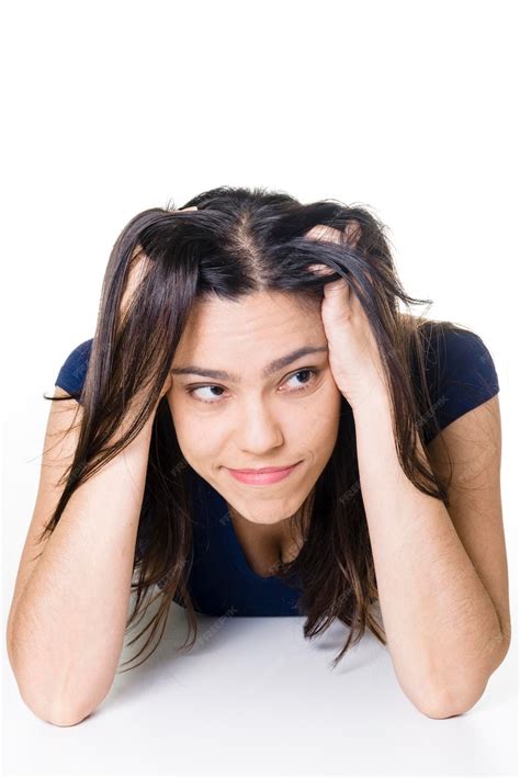 Premium Photo Mature Woman Lying Over White Background