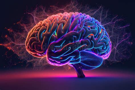 Digital Brain With Glowing Neuron Connections On Abstract Background Nerve Cells In Human Brain