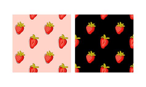 딸기와 매끄러운 패턴의 집합입니다 여름 달콤한 밝은 열매 손으로 그린 음식 그림입니다 딸기 인쇄 벡터 원활한 패턴입니다 딸기 여름 줄무늬 배경 0명에 대한 스톡 벡터 아트