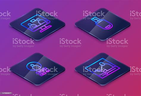 아이소메트릭 라인 온라인 교육 계정 화면 만들기 Usb 플래시 드라이브 및 파란색 사각형 버튼 벡터 3차원 형태에 대한 스톡 벡터 아트 및 기타 이미지 Istock