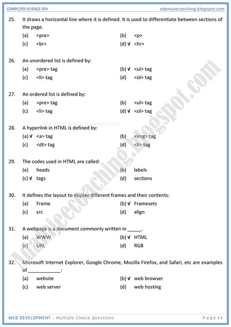 Adamjee Coaching Web Development Mcqs Computer Science 9th