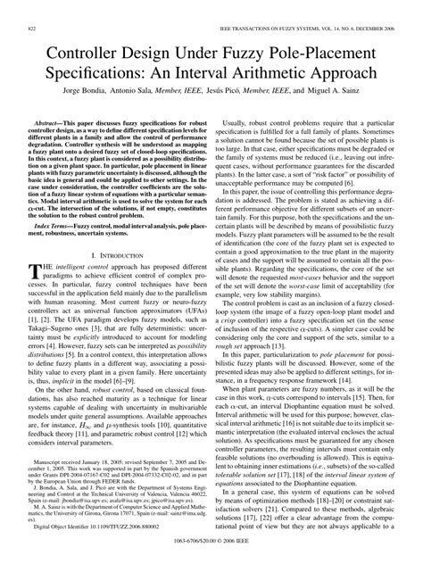 Pdf Controller Design Under Fuzzy Pole Placement Specifications An