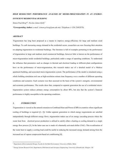 Pdf High Resolution Performance Analysis Of Micro Trigeneration In An