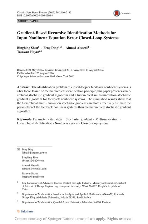 Gradient Based Recursive Identification Methods For Input Nonlinear Equation Error Closed Loop