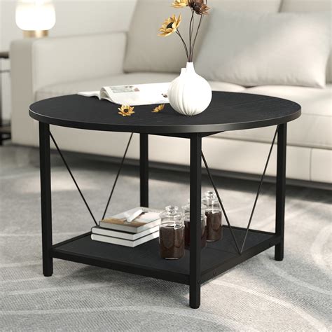 Dextrus Round Coffee Table With Storage Rustic Living Room Tables With