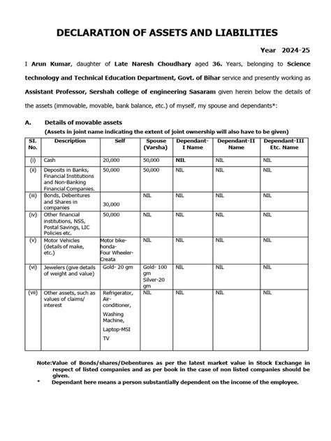 Asset Declaration Form 1 Ak Pdf Economies Money