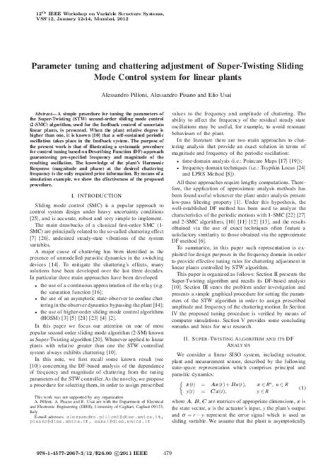 Pdf Parameter Tuning And Chattering Adjustment Of Super Twisting