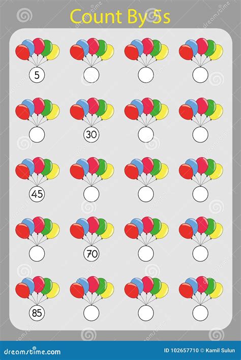 Count By 5s Practice Worksheet Write The Missing Numbers Stock Vector