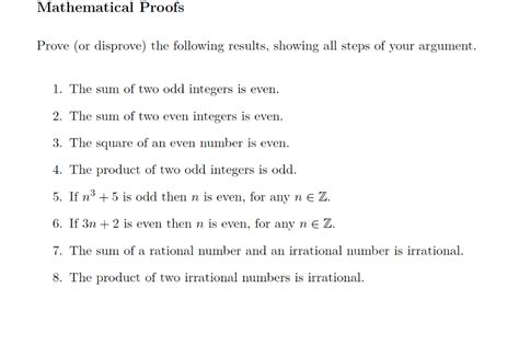 Solved Mathematical Proofs Prove Or Disprove The Following