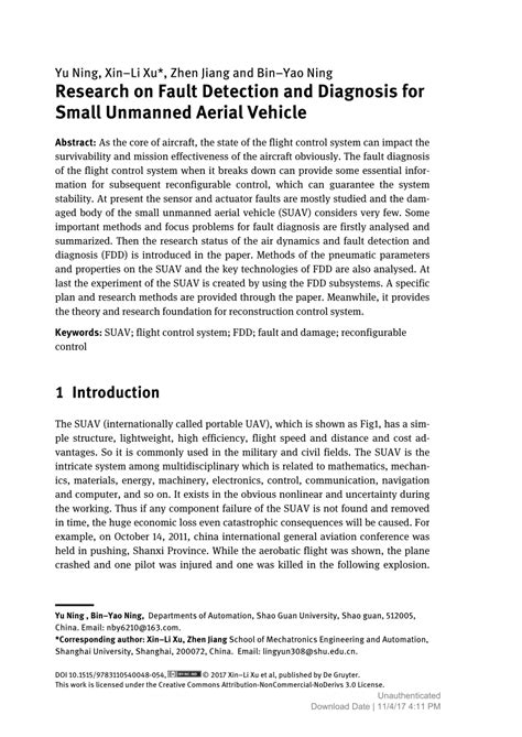 Pdf Research On Fault Detection And Diagnosis For Small Unmanned Aerial Vehicle Proceedings