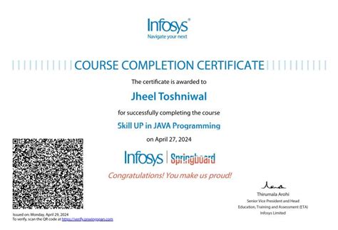 Java Certification Infosysspringboard Programming Continuouslearning Jheel Toshniwal
