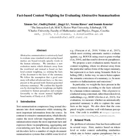 Fact Based Content Weighting For Evaluating Abstractive Summarisation Acl Anthology