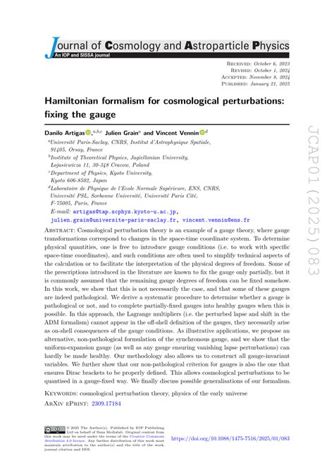 Pdf Hamiltonian Formalism For Cosmological Perturbations Fixing The Gauge
