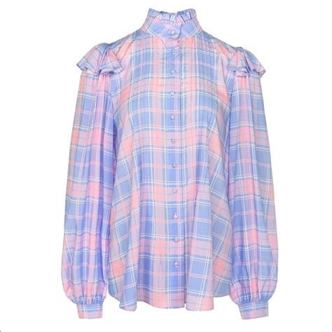 Selkie Tops Selkie Victorian Tux Blouse In Cindy Plaid Sz Medium