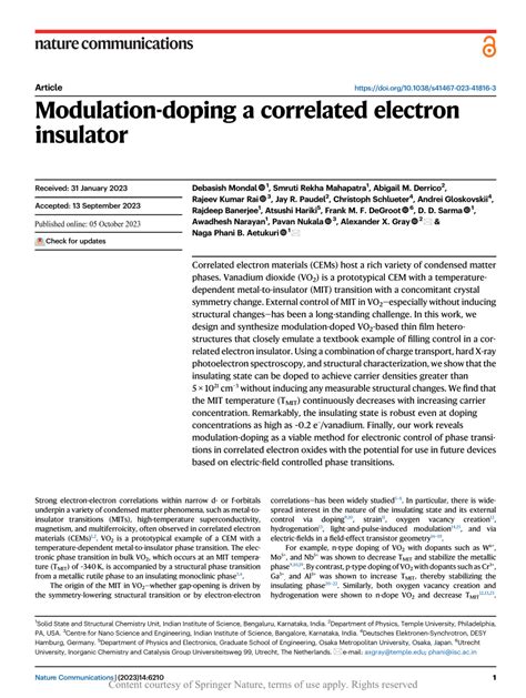 Pdf Modulation Doping A Correlated Electron Insulator