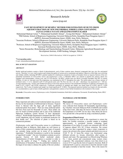 Pdf Fast Development Of Rp Hplc Method For Estimation Of Rutin From