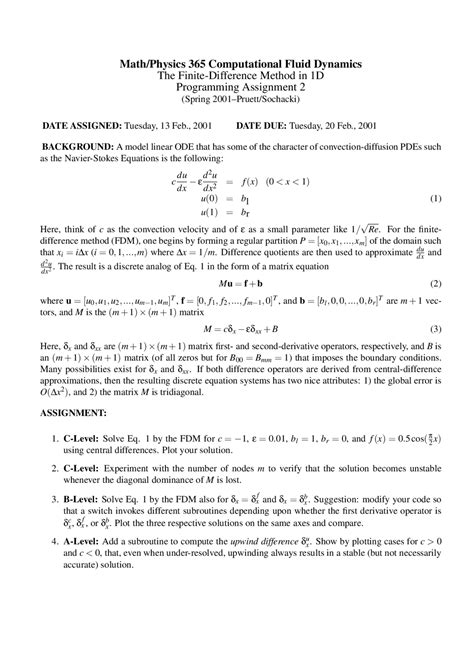 Computational Fluid Dynamics The Finite Difference Method In 1d