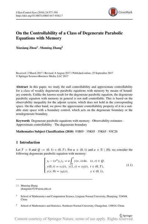 On The Controllability Of A Class Of Degenerate Parabolic Equations With Memory Request Pdf