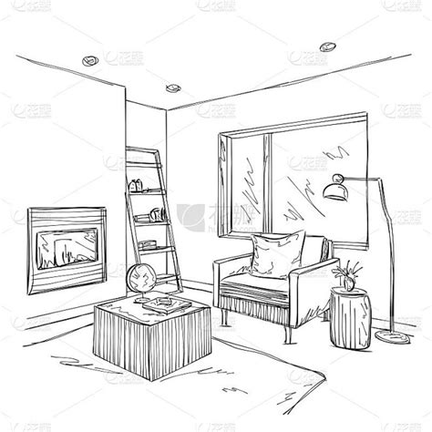 现代室内草图。椅子和家具。