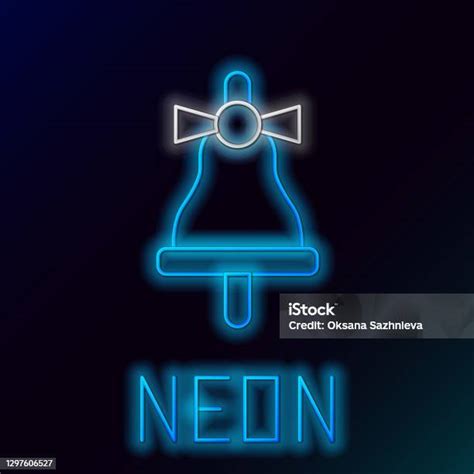 빛나는 네온 라인 메리 크리스마스 울리는 종 아이콘 검은 배경에 고립 알람 기호 서비스 벨 핸드벨 기호 알림 다채로운 개요 개념 벡터 기민에 대한 스톡 벡터 아트 및 기타