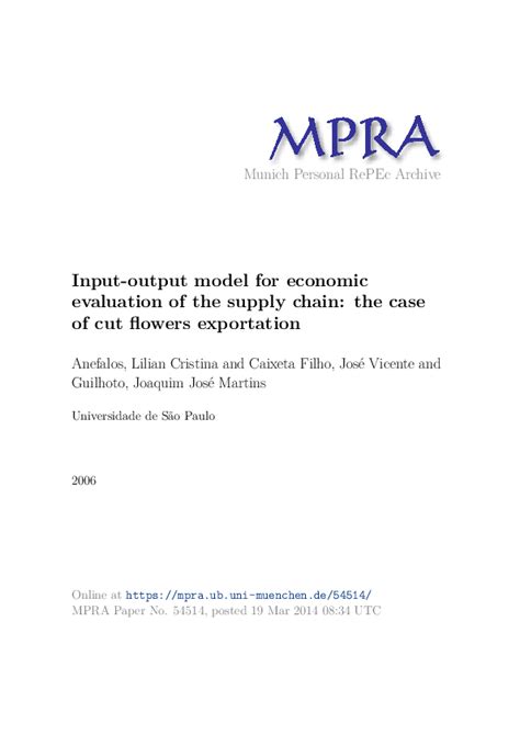 Pdf Input Output Model For Economic Evaluation Of The Supply Chain The Case Of Cut Flowers