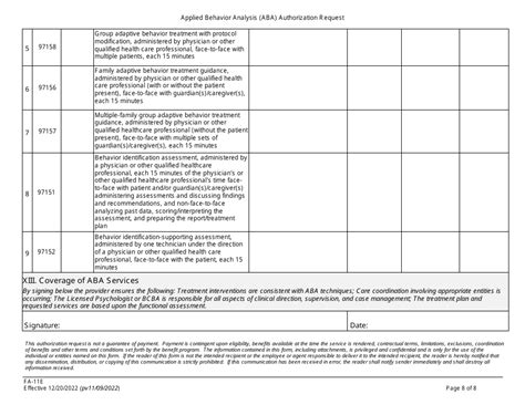 Form Fa 11e Download Fillable Pdf Or Fill Online Applied Behavior Analysis Aba Authorization