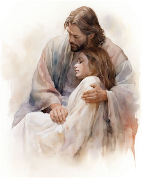 Jesus Christ Jesus Comforts Young Woman Watercolor Image Faith