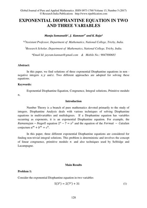 Pdf Exponential Diophantine Equation In Two And Three Variables
