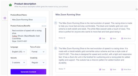 Product Description Generator Wordkraft