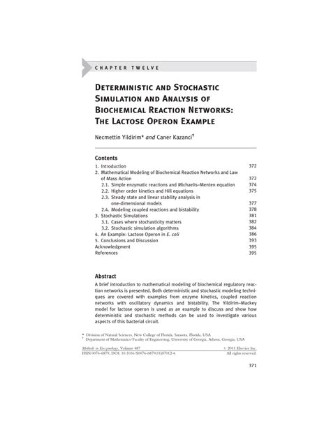 Pdf Deterministic And Stochastic Simulation And Analysis Of Biochemical Reaction Networks The