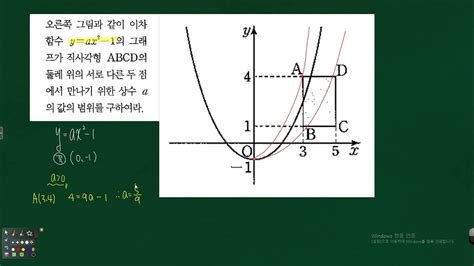중3 이차함수 이차함수의 그래프가 직사각형과 두점에서 만나게 되는 A의 범위 문제풀이 10811 Youtube