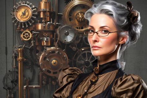 Premium Ai Image Portrait Of A Beautiful Steampunk Woman In Glasses