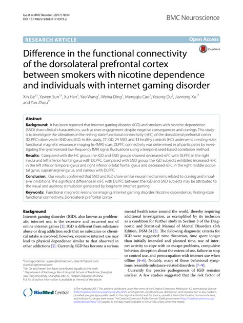 Pdf Difference In The Functional Connectivity Of The Dorsolateral