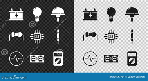 Set Car Battery Light Bulb With Concept Of Idea Emitting Diode Electric Circuit Scheme